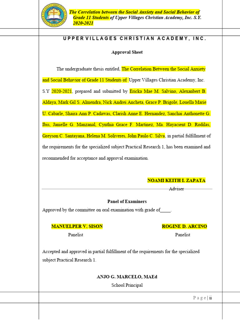 Approval Sheet - PRAC 1 | PDF