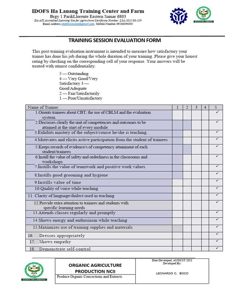 2.1-4 Training Session Evaluation Form | PDF | Evaluation | Learning