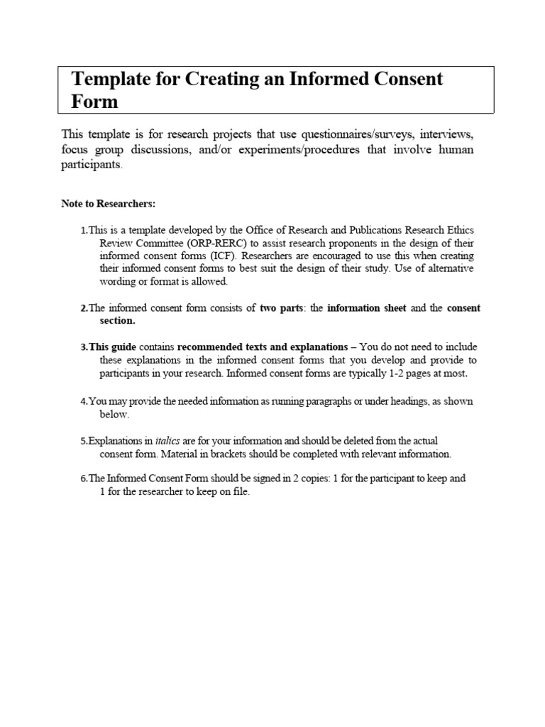 Template For Informed Consent | PDF | Informed Consent | Focus Group