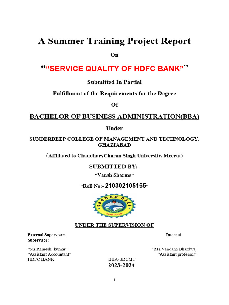 Sem 5th Project On HDFC Vansh... | PDF | Banks | Debit Card