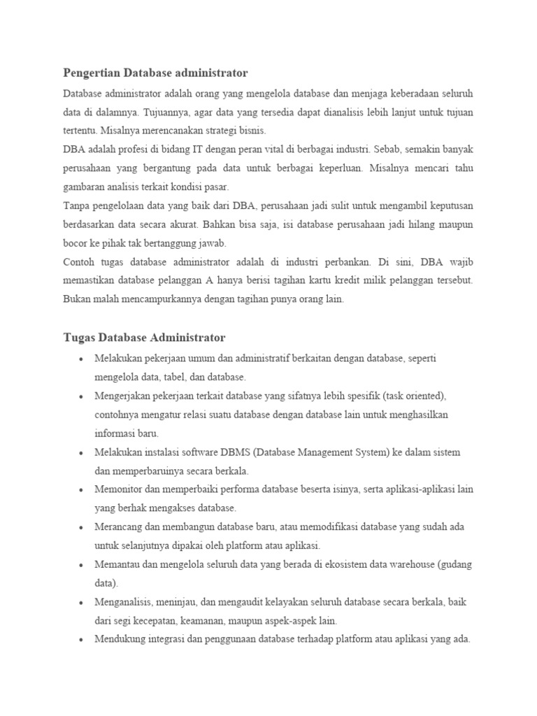 Pengertian Database Administrator | PDF
