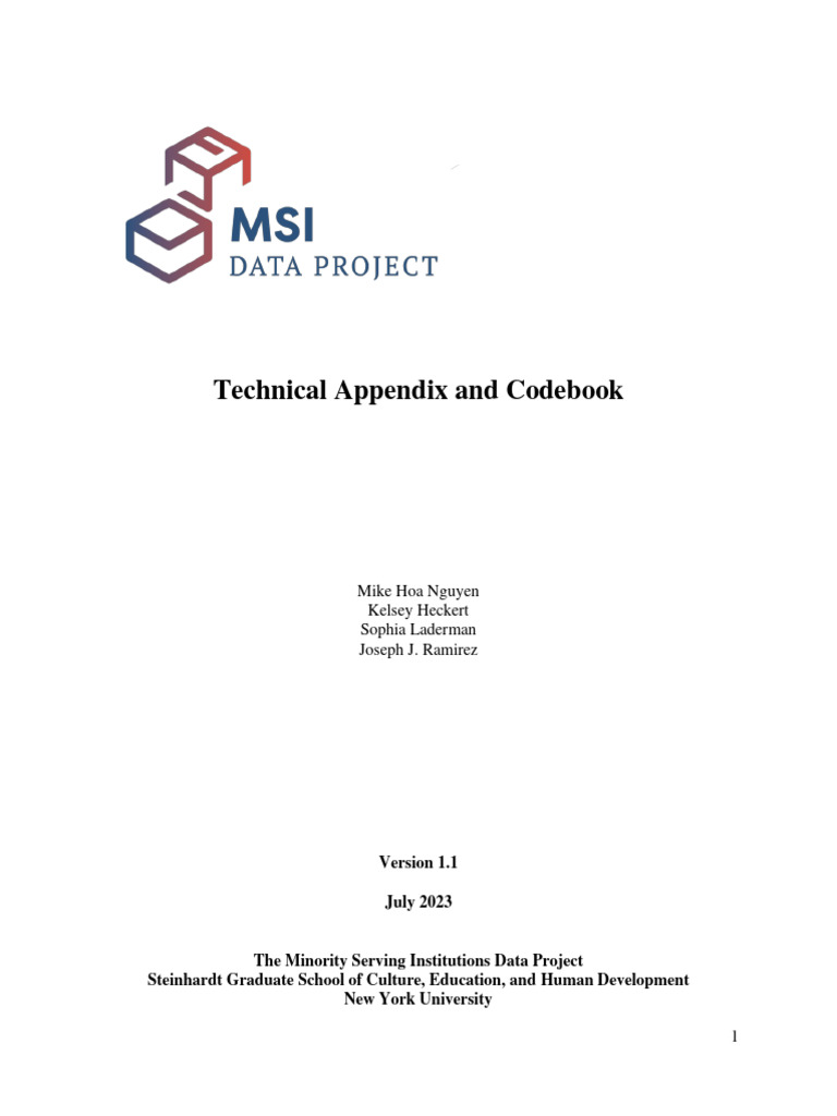 MSI Data Project - Technical Appendix and Codebook - July 2023 - V1.1 | PDF | Pell Grant ...