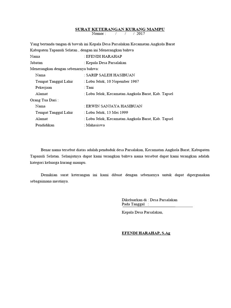Contoh SKTM Kep Desa | PDF