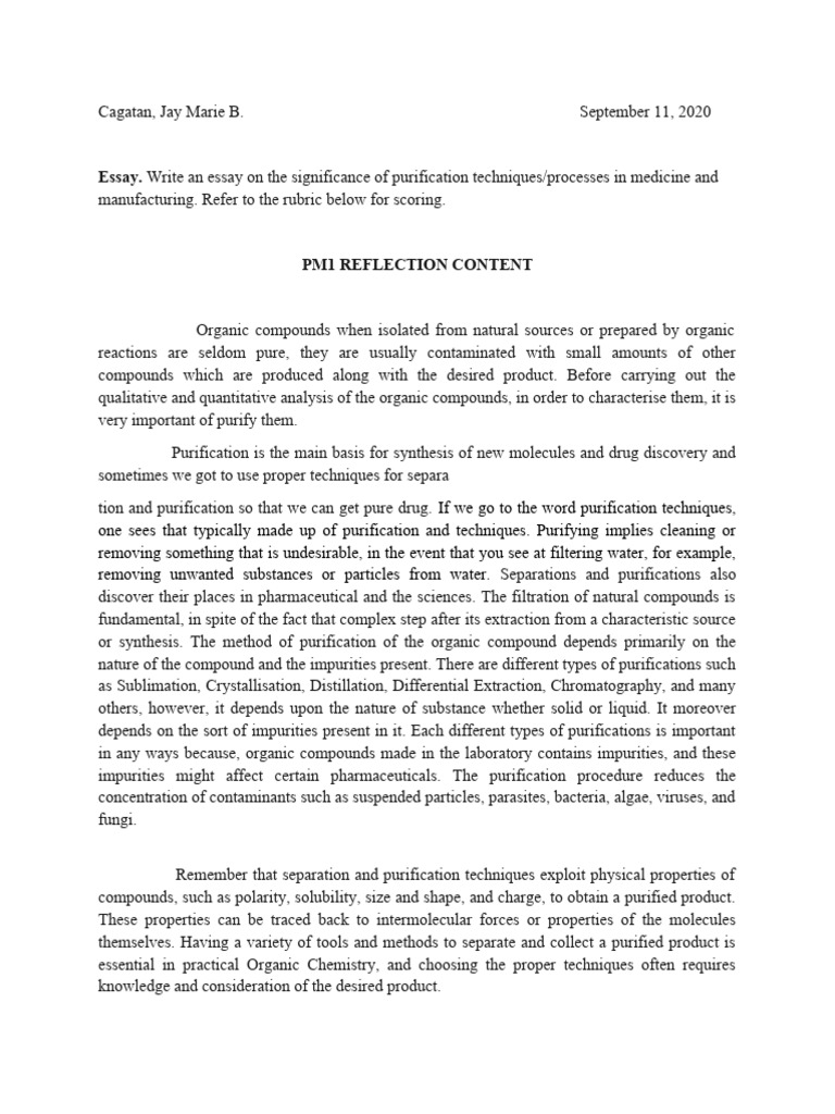 Chemlab - PM1 Reflection 2 | PDF | Water Purification | Organic Chemistry