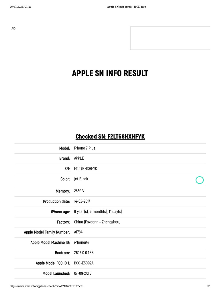 Apple SN Info Result - IMEI - Info | PDF | I Phone | Smart Devices