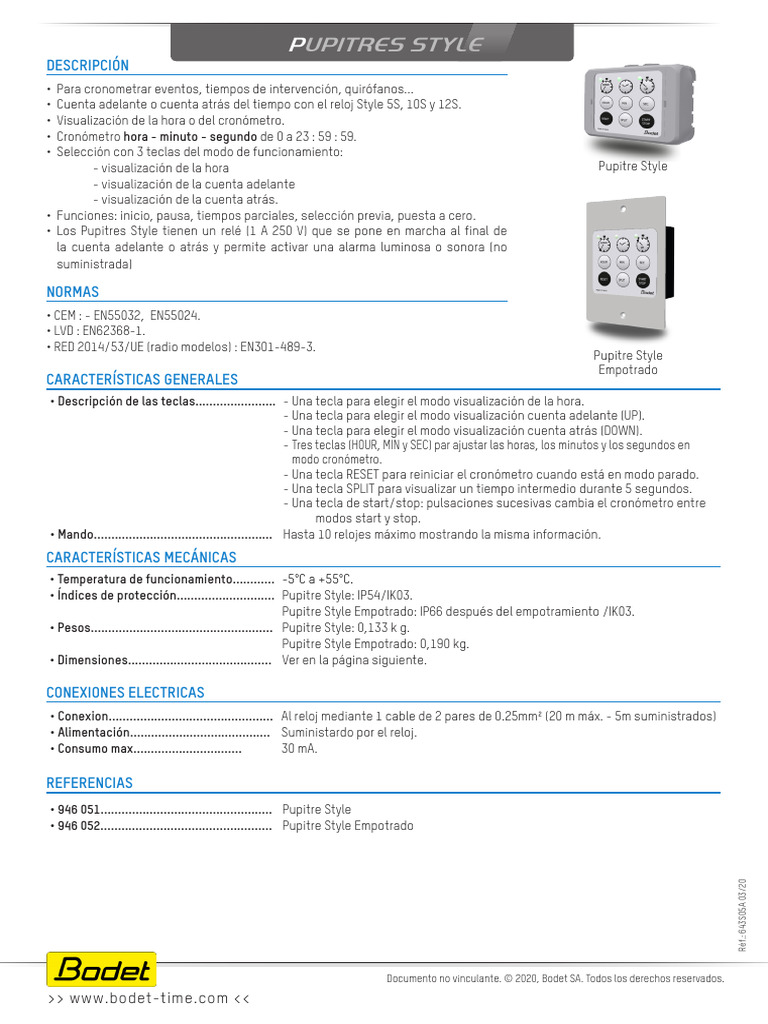 643S05-Ficha Tecnica Pupitres Style | PDF | Reloj