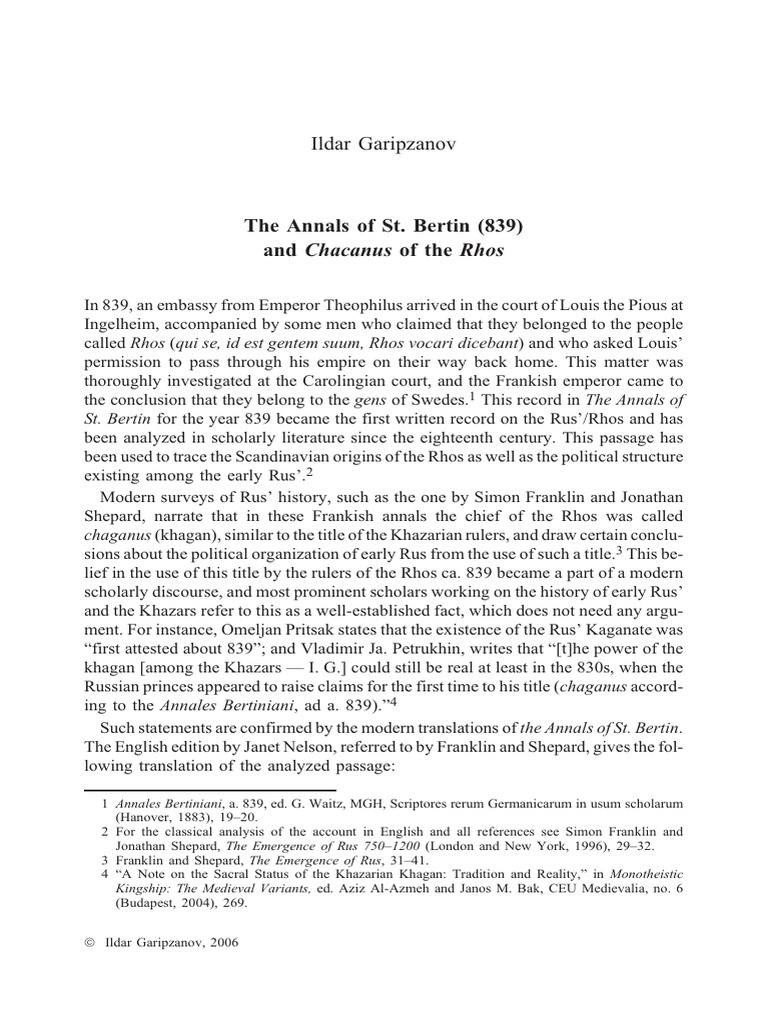 The Annals of St. Bertin (839) Chacanus of The Rhos | PDF