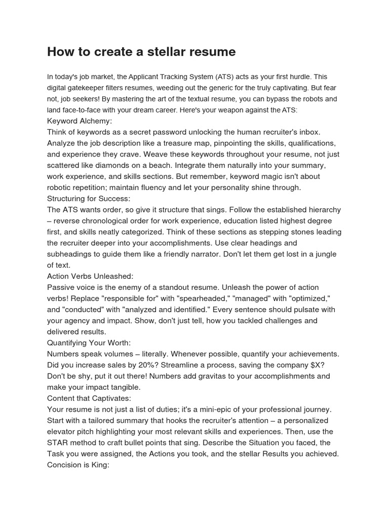 How To Create A Stellar Resume | PDF | Résumé