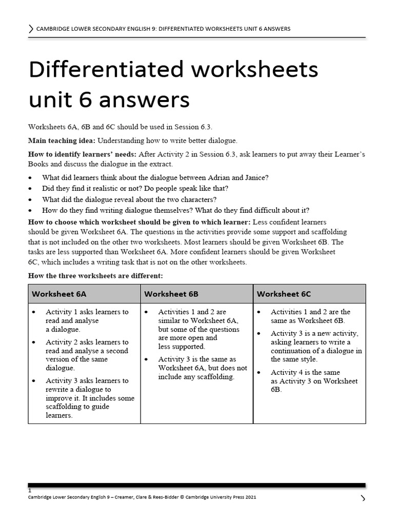 LS English 9 U6 Diff Worksheets Answers | PDF | Learning | Human Communication