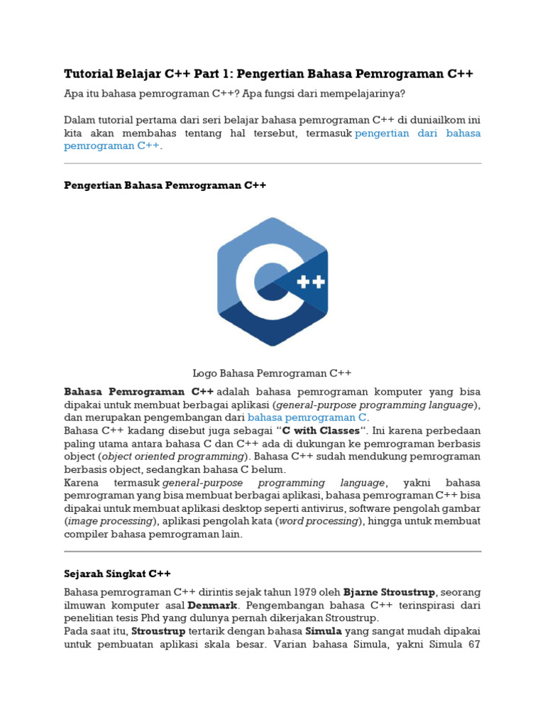 Part 1 - Pengertian Bahasa Pemrograman C++ | PDF | Teknologi & Rekayasa