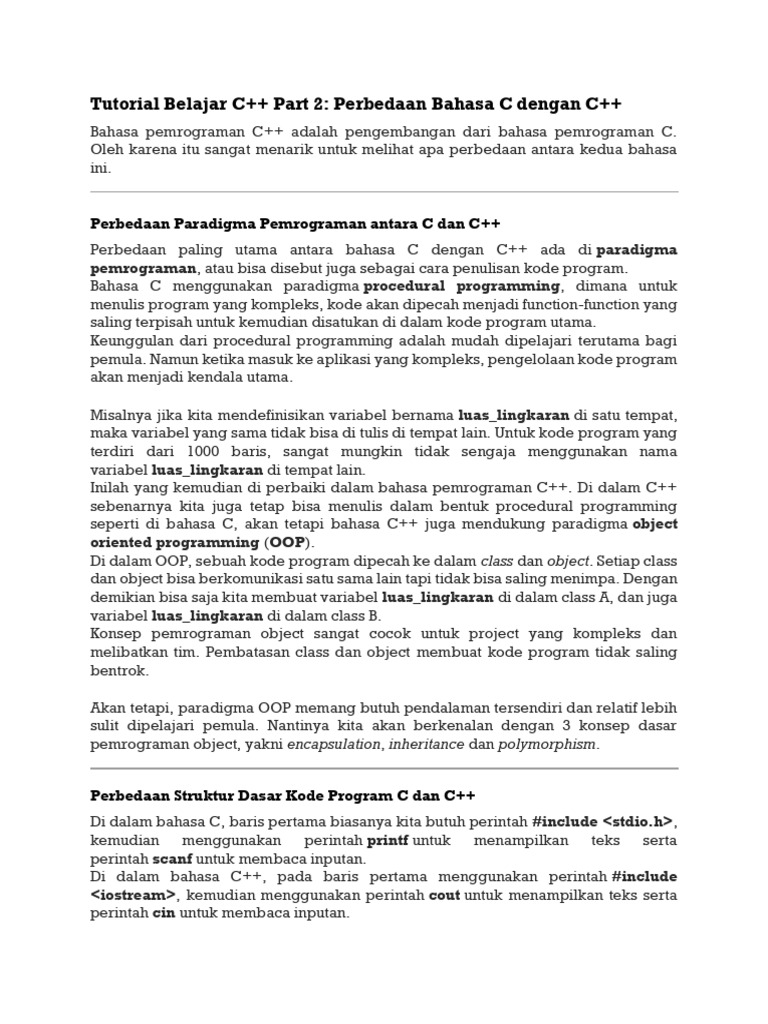 Part 2 - Perbedaan Bahasa C Dengan C++ | PDF