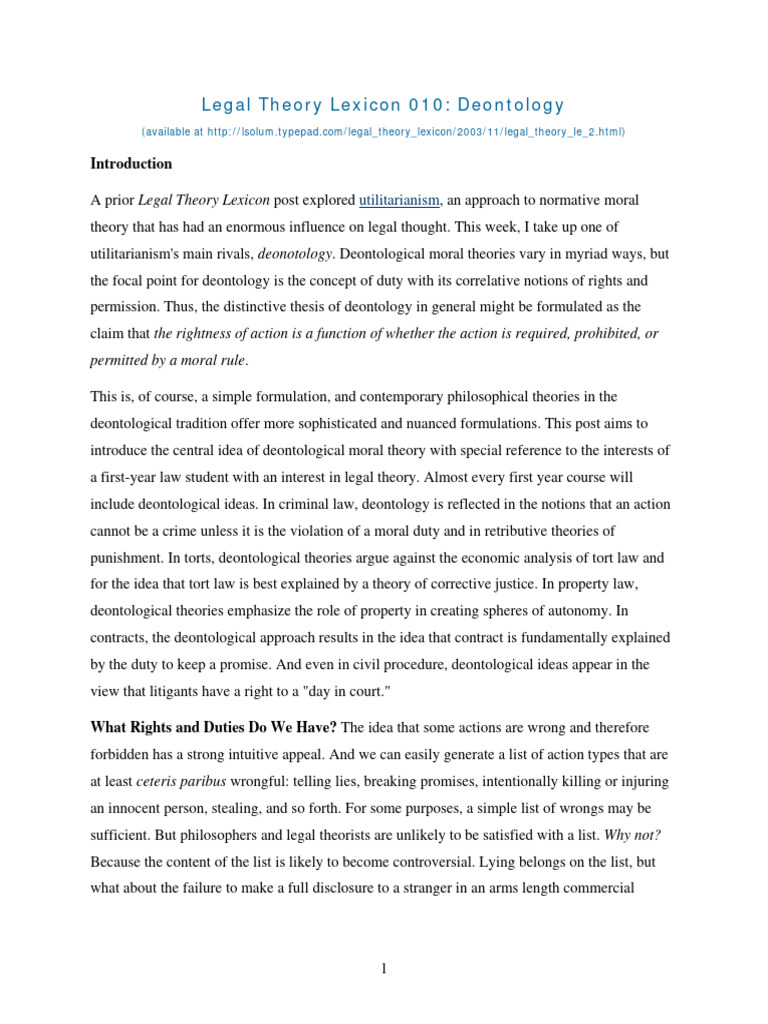 Legal Theory Lexicon 010 Deontology | PDF