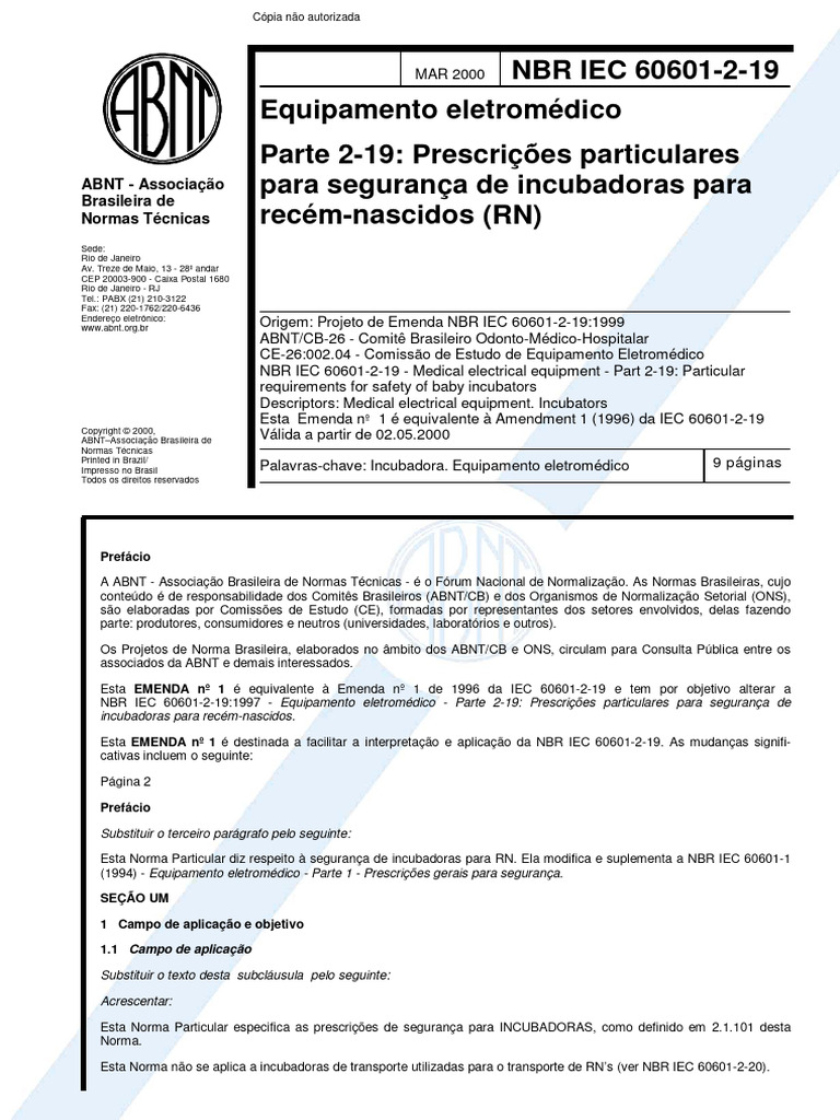 NBR IEC 60601-2-19 - Equipamento Eletromedico - Parte 2 Prescricoes Particula | PDF ...