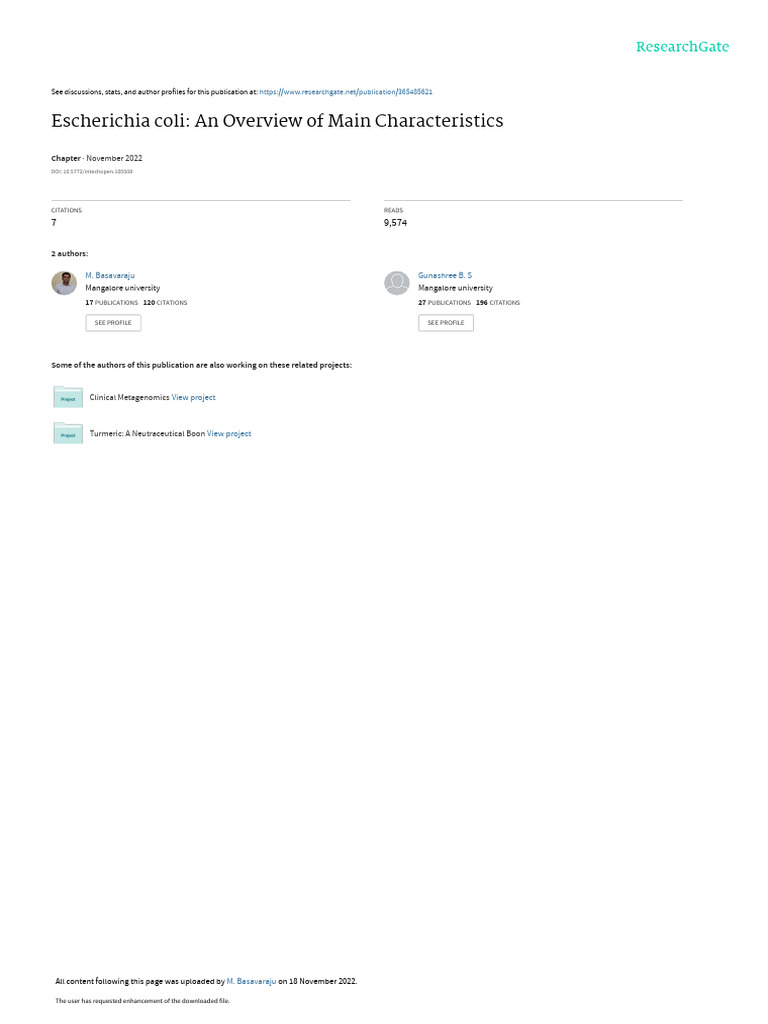 Escherichiacoli An Overviewof Main Characteristics | PDF | Escherichia ...