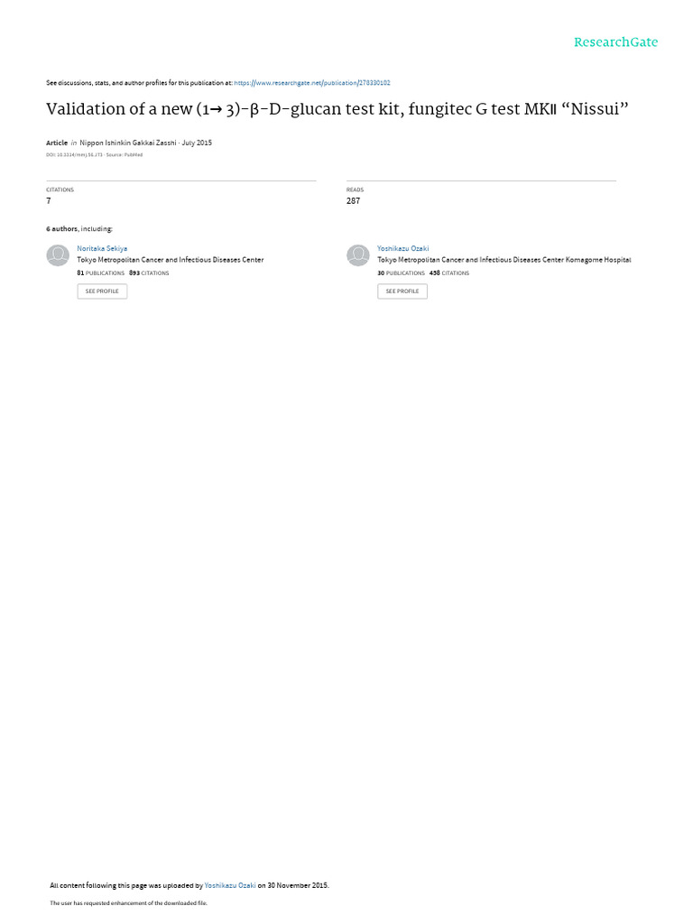 Validation of A New 1 3-B-D-Glucan Test Kit Fungit | PDF