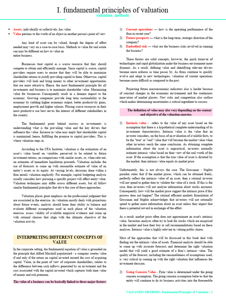 [VAL MET] - I. Fundamental Principles of Valuation | PDF | Valuation ...
