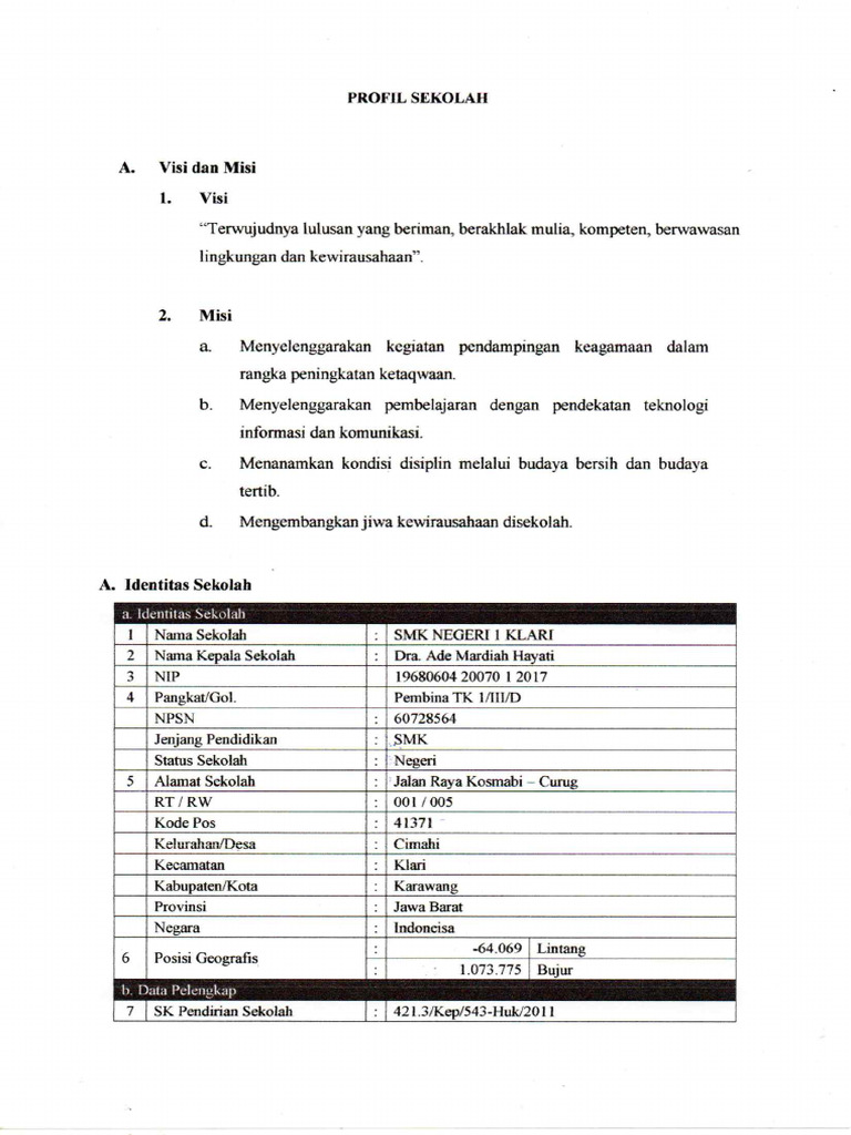 Profil Sekolah SMK Negeri 1 Klari | PDF