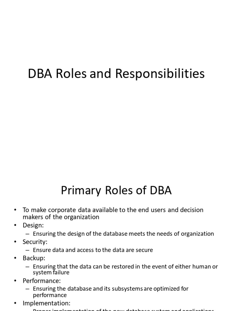 DBA Roles and Responsibilities | PDF | Databases | Oracle Corporation