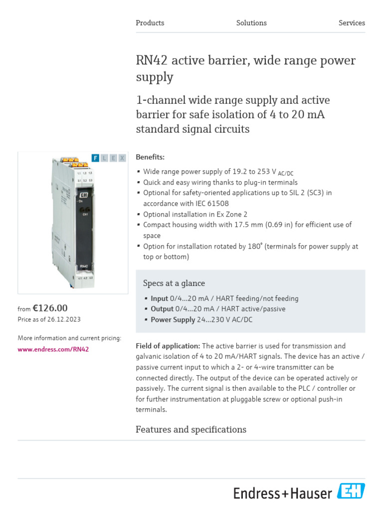 Endress-Hauser Active Barrier 24-230V AC DC RN42 EN | PDF | Power Supply | Electric Power