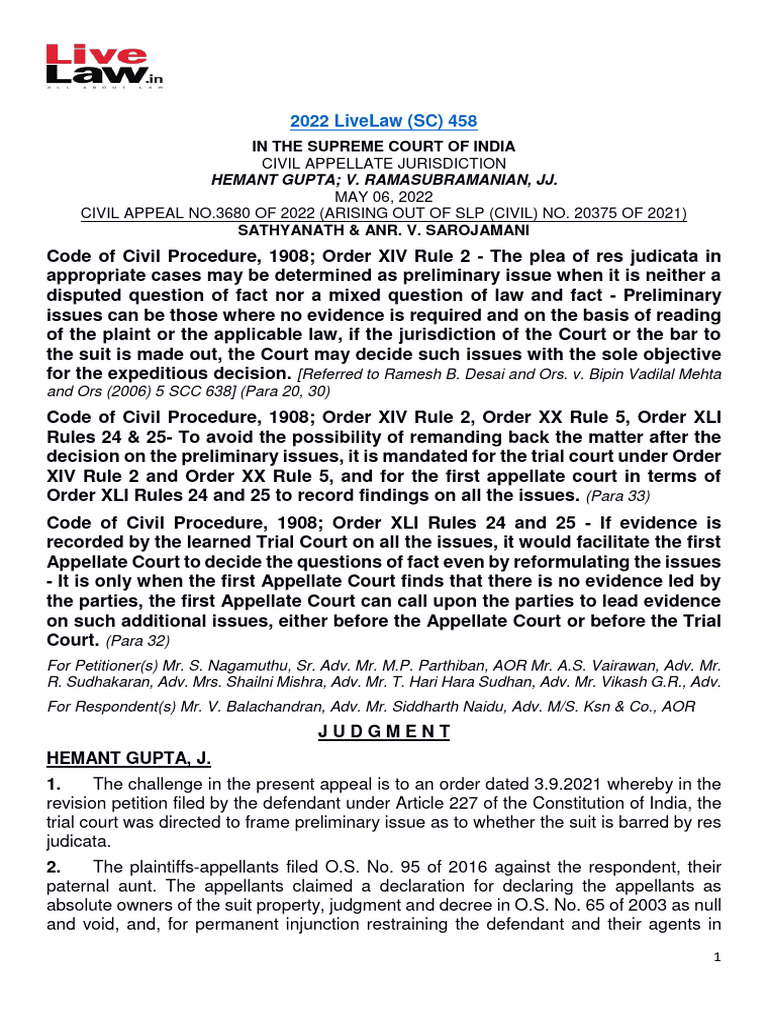 2022 Livelaw (SC) 458 | PDF | Lawsuit | Judgment (Law)