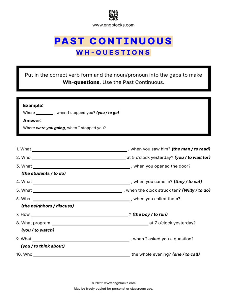 G - Past Continuous WH - Questions | PDF | Language Arts & Discipline ...