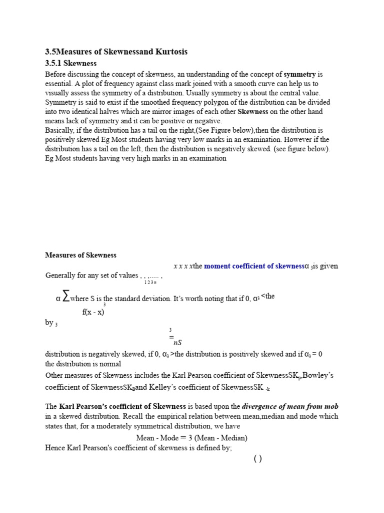 Skewness and Kurtosis | PDF | Skewness | Descriptive Statistics