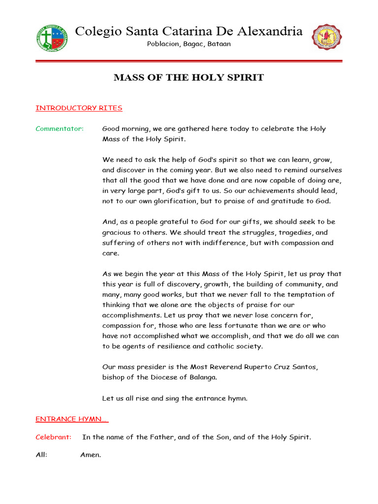 Holy Spirit Mass | PDF | Jesus | Prayer