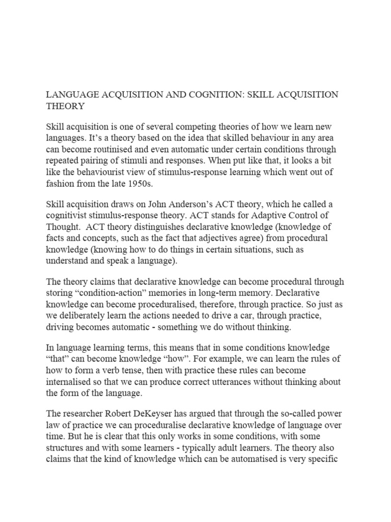 Language Acquisition And Cognition Pdf Knowledge Language Acquisition