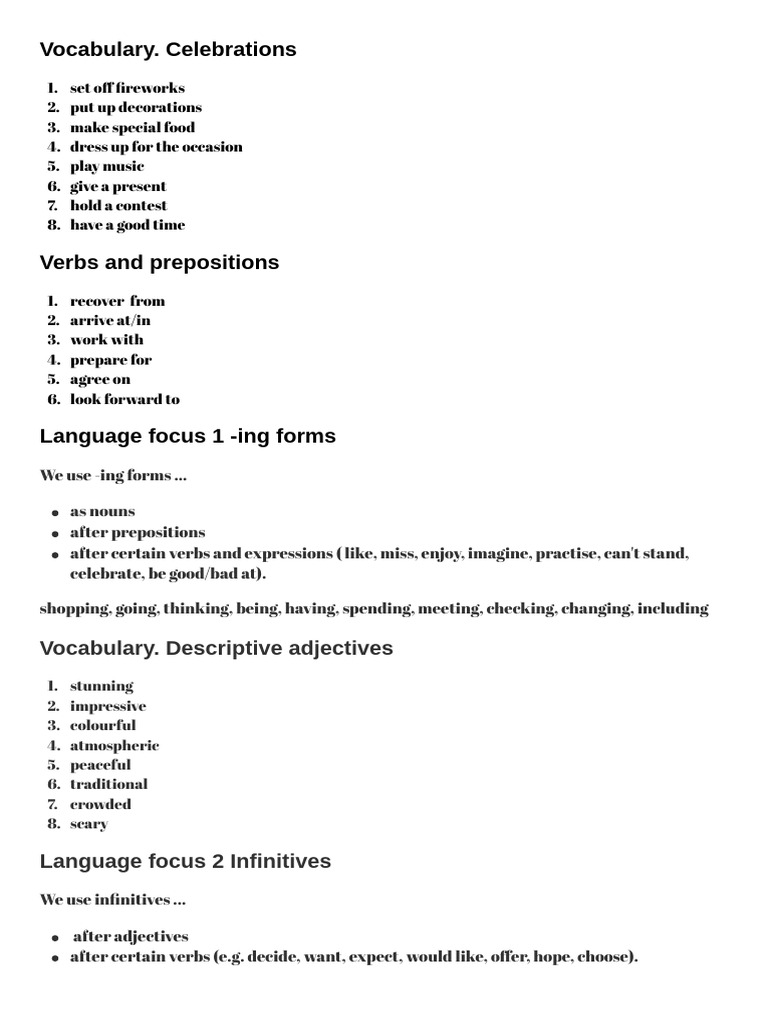 Vocabulary. Celebrations | PDF