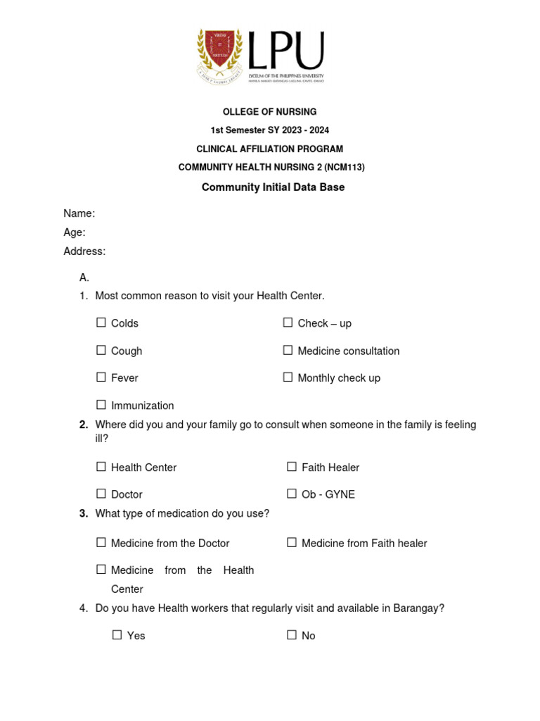 Community Initial Data Base English | PDF | Health Care | Health Sciences