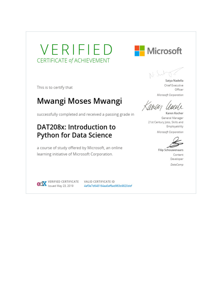 Moses Mwangi DAT208x Introduction To Python For Data Science | PDF