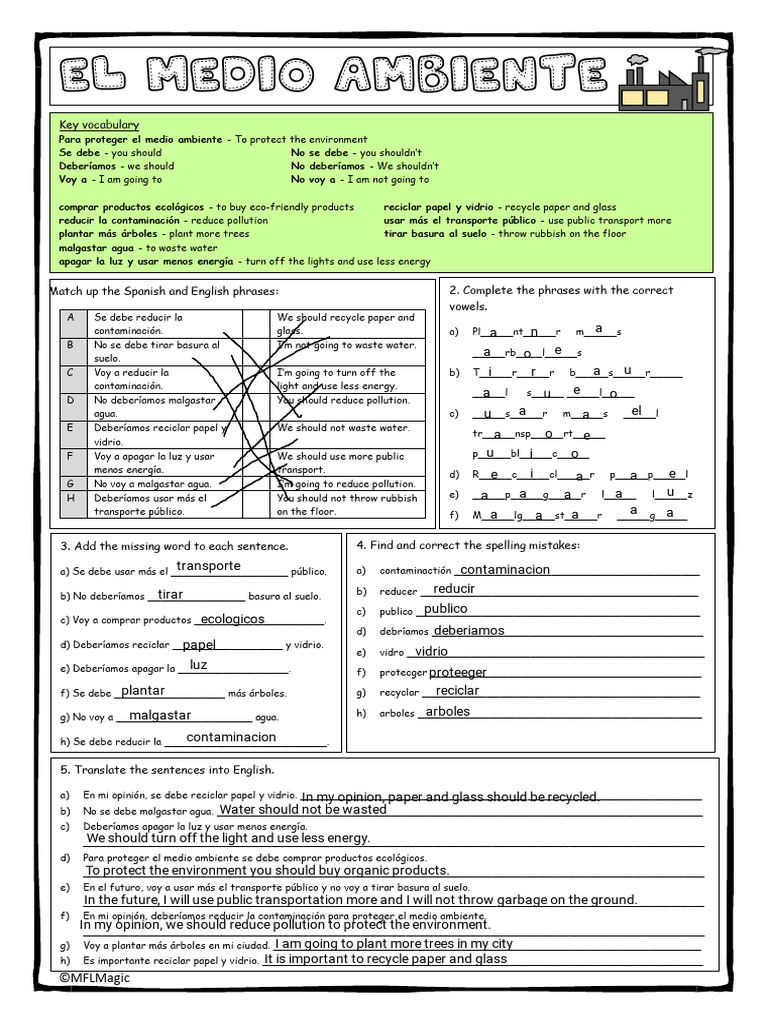 El Medio Ambiente: Key Vocabulary | PDF | Materiales | Cuestiones ...