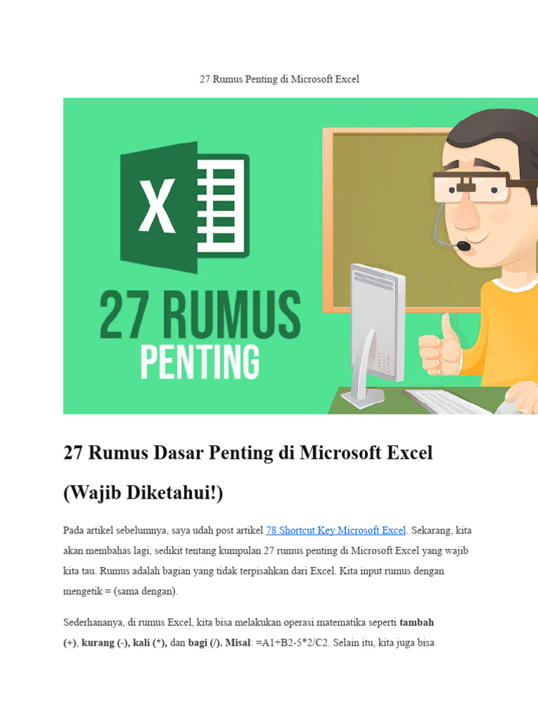 27 Rumus Penting di Microsoft Excel | PDF
