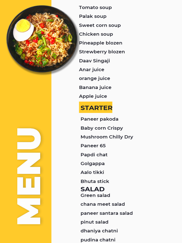 Yellow Restaurant Menu Overview | PDF | Cooking, Food & Wine