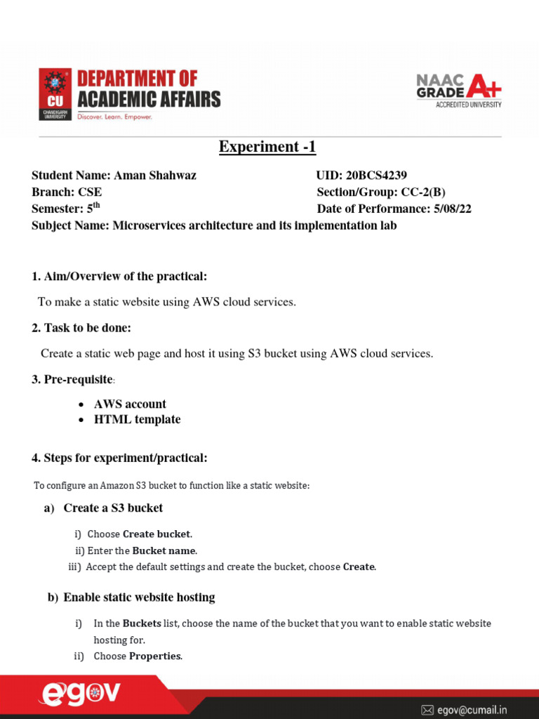 20BCS4239 Micro Services Worksheet 1-1 | PDF | Amazon Web Services | Information Technology