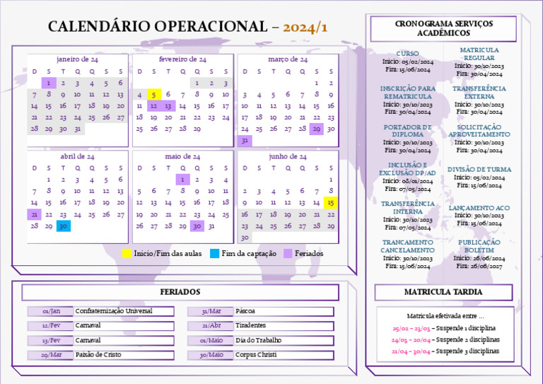 Calendário Acadêmico 2024: Feriados e Datas | PDF