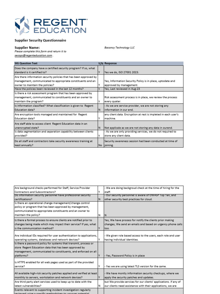InfoSec Supplier Security Questionnaire With Answers | PDF | Security ...