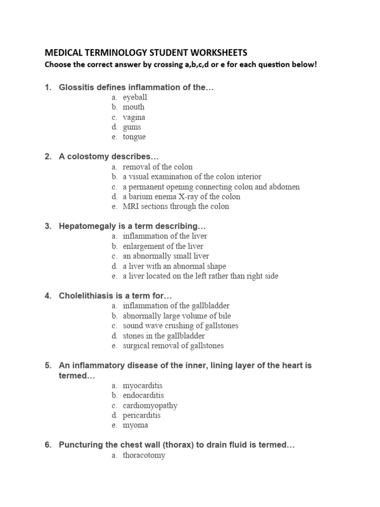 Medical Terminology Practice Quiz | PDF | Lung | Uterus