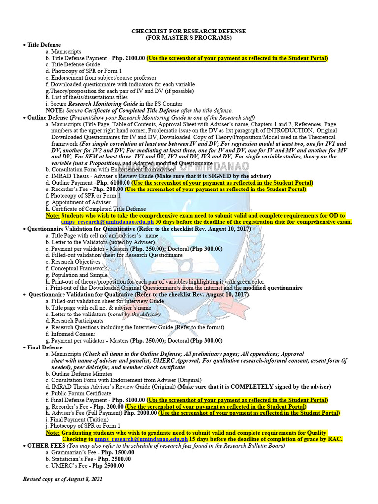 Checklist - General Masteral Program | PDF | Thesis