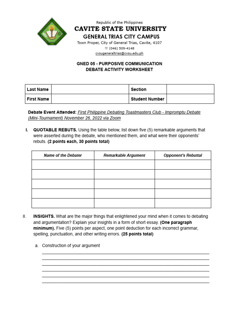 Debate Worksheet | PDF | Argument | Deductive Reasoning Debate Worksheet | PDF | Argument | Deductive Reasoning
