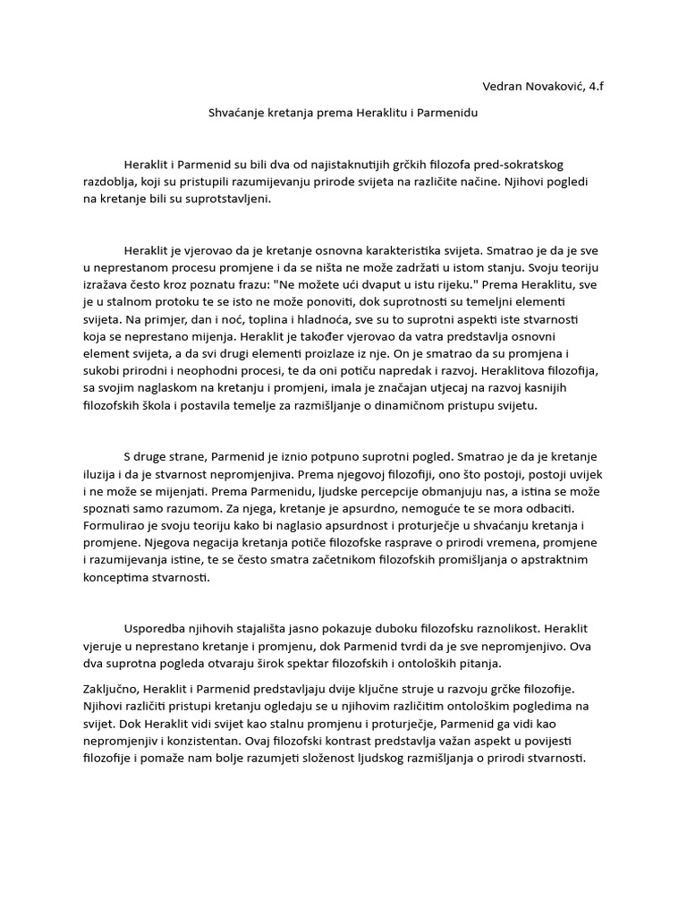 Parmenid I Heraklit Filozofija | PDF