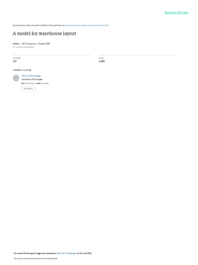 A Model For Warehouse Layout | PDF | Warehouse | Mathematics