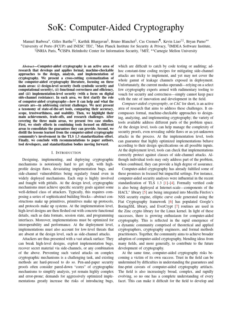 SoK - Computer-Aided Cryptography - IEEE SP2021 | PDF | Cryptography | Formal Verification