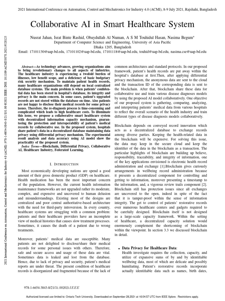 Collaborative AI in Smart Healthcare System | PDF