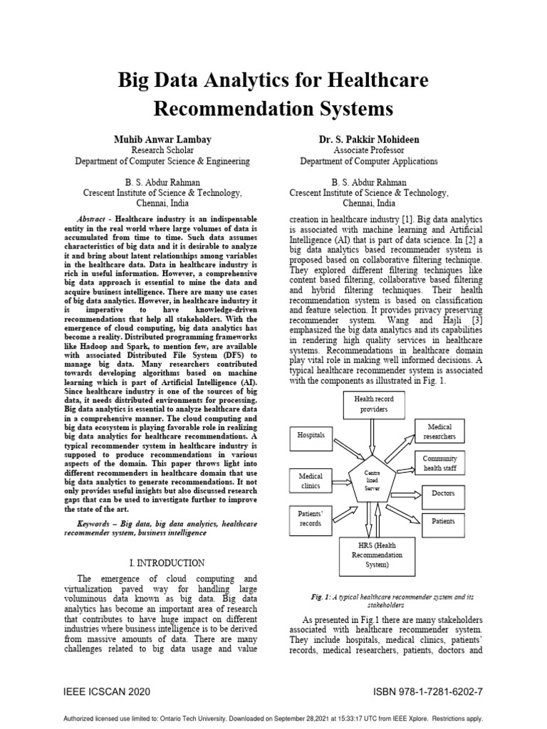 Big_Data_Analytics_for_Healthcare_Recommendation_Systems | PDF | Big ...