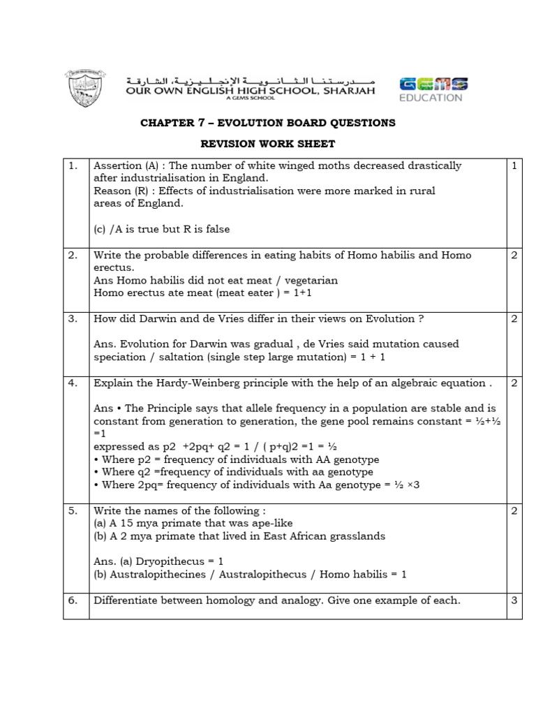 EVOLUTION BOARD QTNS - REVISION WS (1) | PDF | Evolution | Homo