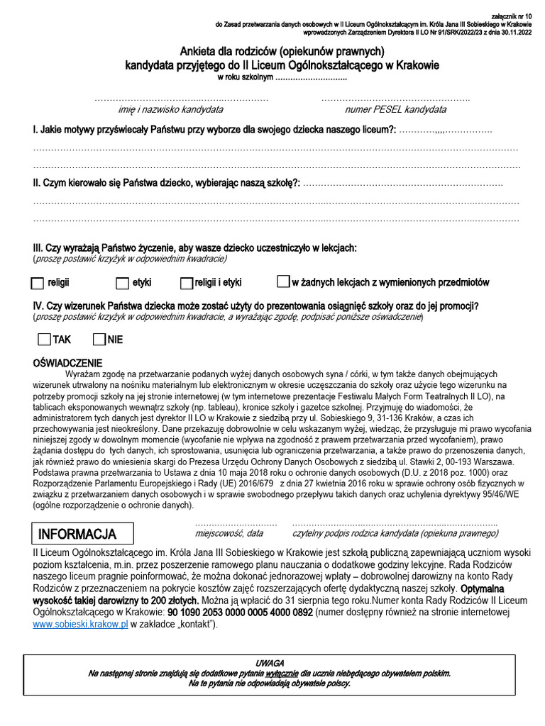 Ankieta Kandydata 2023 | PDF