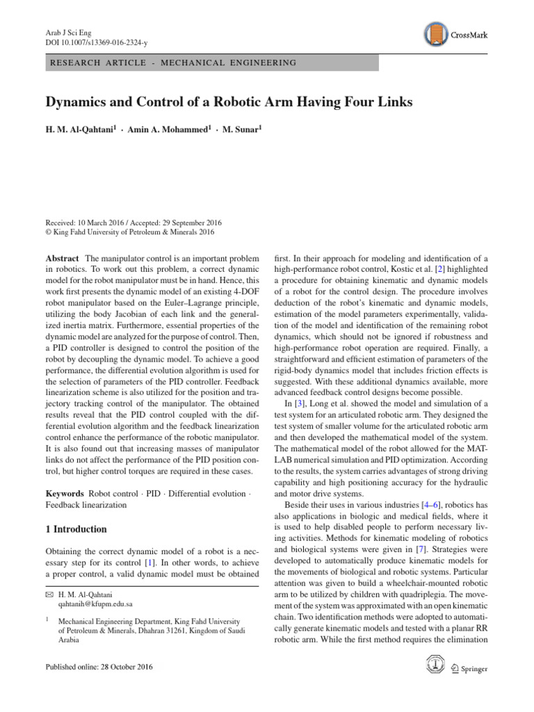 Dynamics and Control of 4-Link Robot Arm | PDF | Control Theory | Robotics