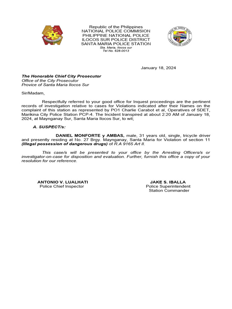 RA 9165 Case: Daniel Monforte Arrest | PDF | Affidavit | Prosecutor