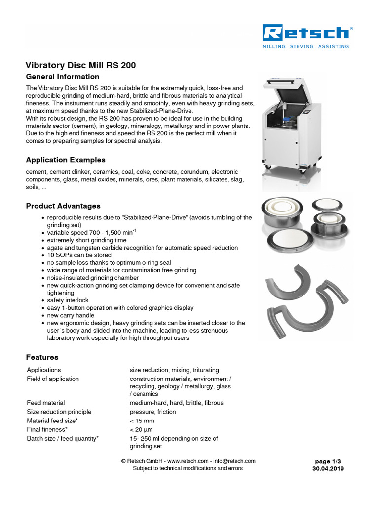 Vibratory Disc Mill RS 200 | PDF | Cement | Ceramics
